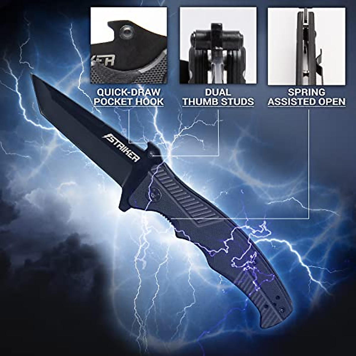 Striker Quick-Draw Tactical Folding Pocket Knife - 3.5 in. Tanto Tip Blade