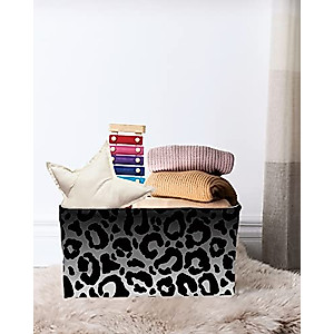 Large Capacity Storage Bins Ombre Leopard Print Black White Gradient Storage Cubes, Collapsible Storage Baskets for Organizing for Bedroom Living Room Shelves Home 15x11x9.5 In