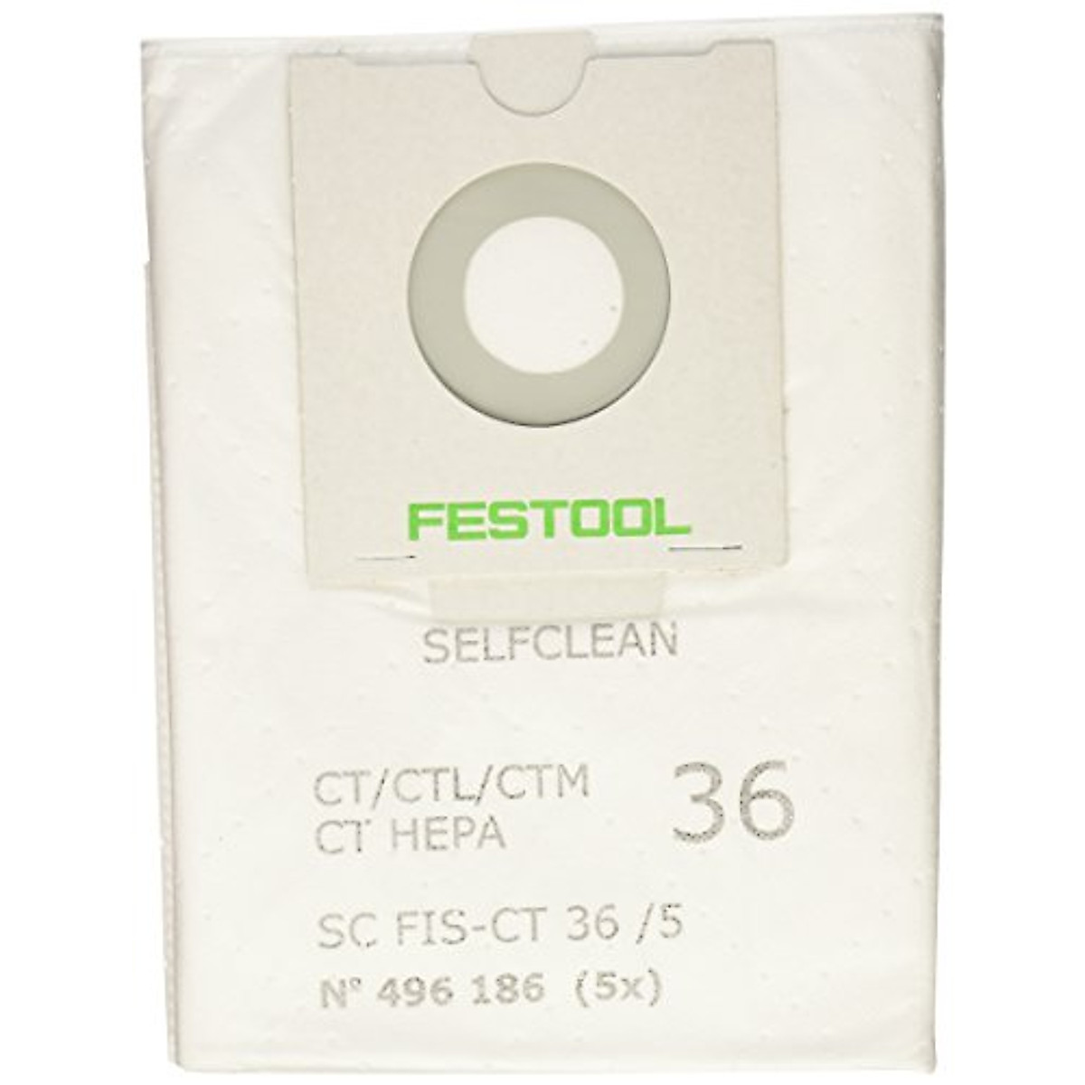 Festool 496186 SELFCLEAN Filter Bag for CT 36, Quantity 5