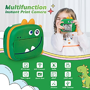 Instant Print Camera for Kids, HD Video Camera with Instant Printing, WiFi Connect with Mobile Album Printing, Color Pen Set and 32GB Card, Christmas Birthday Festival Gifts for Girls Boys Age 3-12