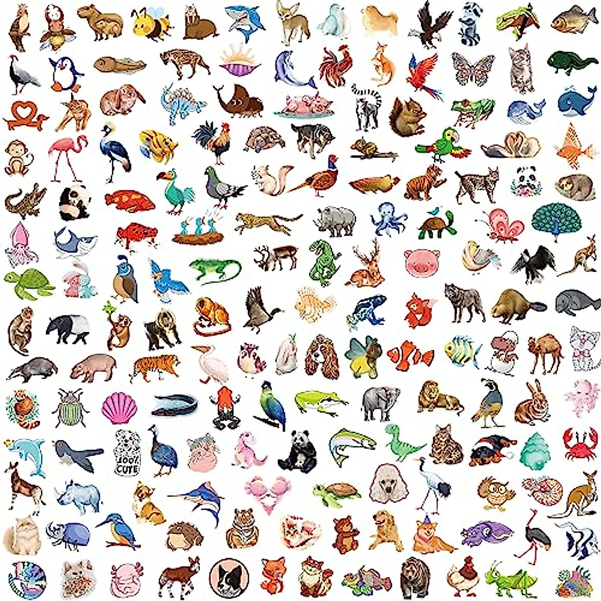 400Pcs Waterproof Animal Stickers for Water Bottle Laptop, Cat Dog Tropical Rainforest Animals Vinyl Sticker for Kids Teens Adults