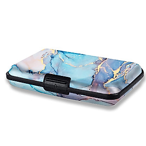 Maicican Mini RFID Blocking Aluminum Wallet, Slim Metal Hard Case Travel Credit Card Holder, Card Case for Both Men and Women, 4.3 x 2.9 inches,Blue Marbling