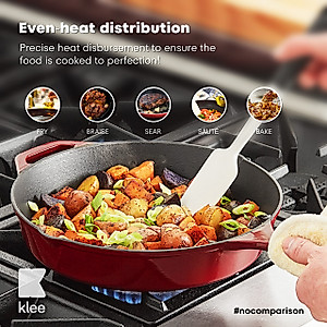 Klee Enameled Cast Iron Skillet, Set of 3 (8-inch, 10-inch, 12-inch) - Multipurpose Cooking Pan with Porcelain Enamel Coating and Pour Spout - Safe for Any Stovetop and Oven Up To 500°F