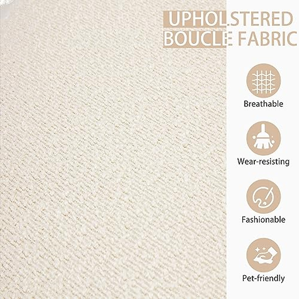 SWHSE 32.5" Rattan Dining Chairs Set of 4, Upholstered Boucle Mid-Century Modern Dining Chairs Set of 4 with 3-Layer Thickened Cushion and Galvanize Tube Frame for Dining Room, Kitchen (White Boucle)