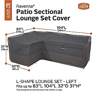 Classic Accessories Ravenna Water-Resistant 104 Inch Patio Left Facing Sectional Lounge Set Cover, Patio Furniture Covers, Dark Taupe
