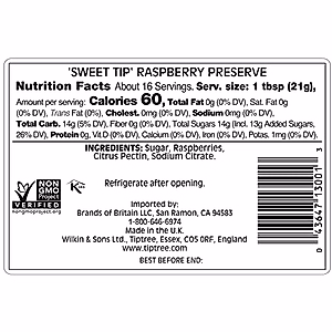 Tiptree Sweet Tip Raspberry Preserve, 12 Ounce Jar