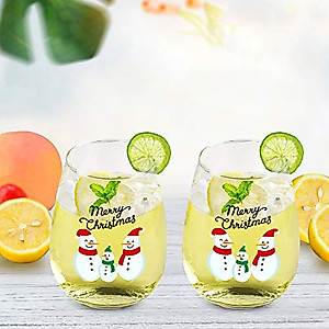 Futtumy Christmas Gift, Merry Christmas Snowmen Stemless Wine Glass for Men Women Dad Mom Friend Family, Funny 15oz Wine Glass for Christmas, Set of 2