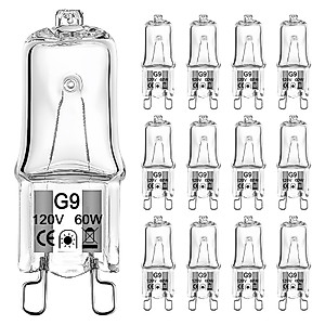 G9 Bulb 60W, 12 Pack G9 Halogen Light Bulbs 2 Pin Base T4 JCD Type 120V Xenon Small Light Bulb for Chandeliers, Range Hood Light, Bathroom Light Bulbs, Cabinet Lights, Dimmable, 2700K Warm White