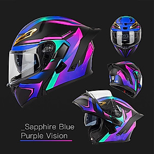 Bluetooth Modular Motorcycle Helmet DOT Approved Flip Up Full Face Integrated Anti-Fog Double Visor Helmet Street Bike Helmet Built-in Dual Speaker with Microphone for Adults Men and Women (Color : A