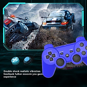 Rzzhgzq 2 Pack PS3 Wireless Controller Playstation 3 Controller Wireless Bluetooth Gamepad with USB Charger Cable for PS3 Console (Black+Blue)