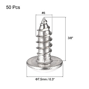 uxcell Phillips Head Self Tapping Screws, #6 x 3/8" 304 Stainless Steel Wood Sheet Metal Screw 50pcs