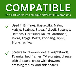 Spare Hardware Parts Drawer Screws (Replacement for IKEA Part #100365) (Pack of 10)