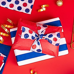 MAYPLUSS Independence Day Wrapping Tissue Paper - 100 Sheets - Red/Blue/White Design - 13.7 inch X 19.7 inch Per Sheet