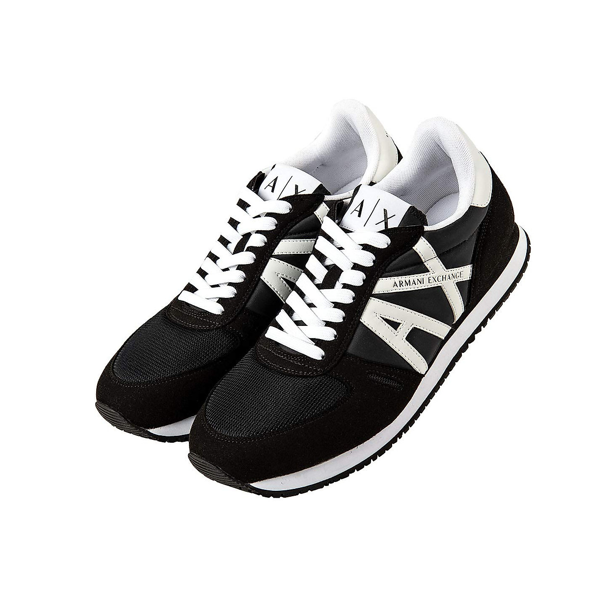 A | X ARMANI EXCHANGE Men's Lace Up Logo Sneaker, Black + White, 11