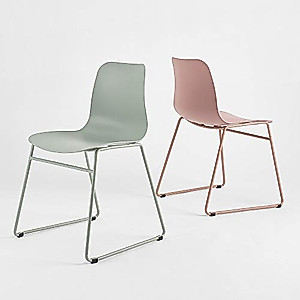 Roomnhome】 Durable Modern Pastel Tone self-Assembly Plastic seat and Steel Frame Kitchen, Dining, Bedroom Side Chair Set of 4 (Light Pink)