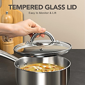 MICHELANGELO Stainless Steel Pot Set 6 Pcs with Triply Base, Stainless Steel Saucepans with Lids, Induction Saucepan Set with Stay-cool Handle - 1QT & 2QT & 3QT