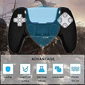 Aosai PS5 DualSense Controller Skin, Studded Anti-Slip PS5 DualSense Controller Cover Silicone Grip for PS5 Controller(Black Controller Skin x 2 + FPS PRO Thumb Grips x 8)