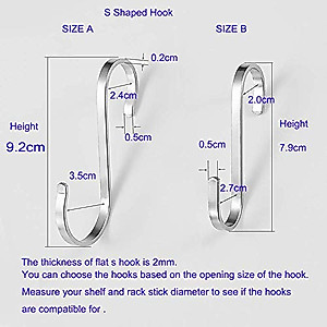 Monfish Flat S Hooks Stainless Steel Hanging Hooks Kitchen Hooks Pack of 20 S Shape for Kitchen Cupboard Door