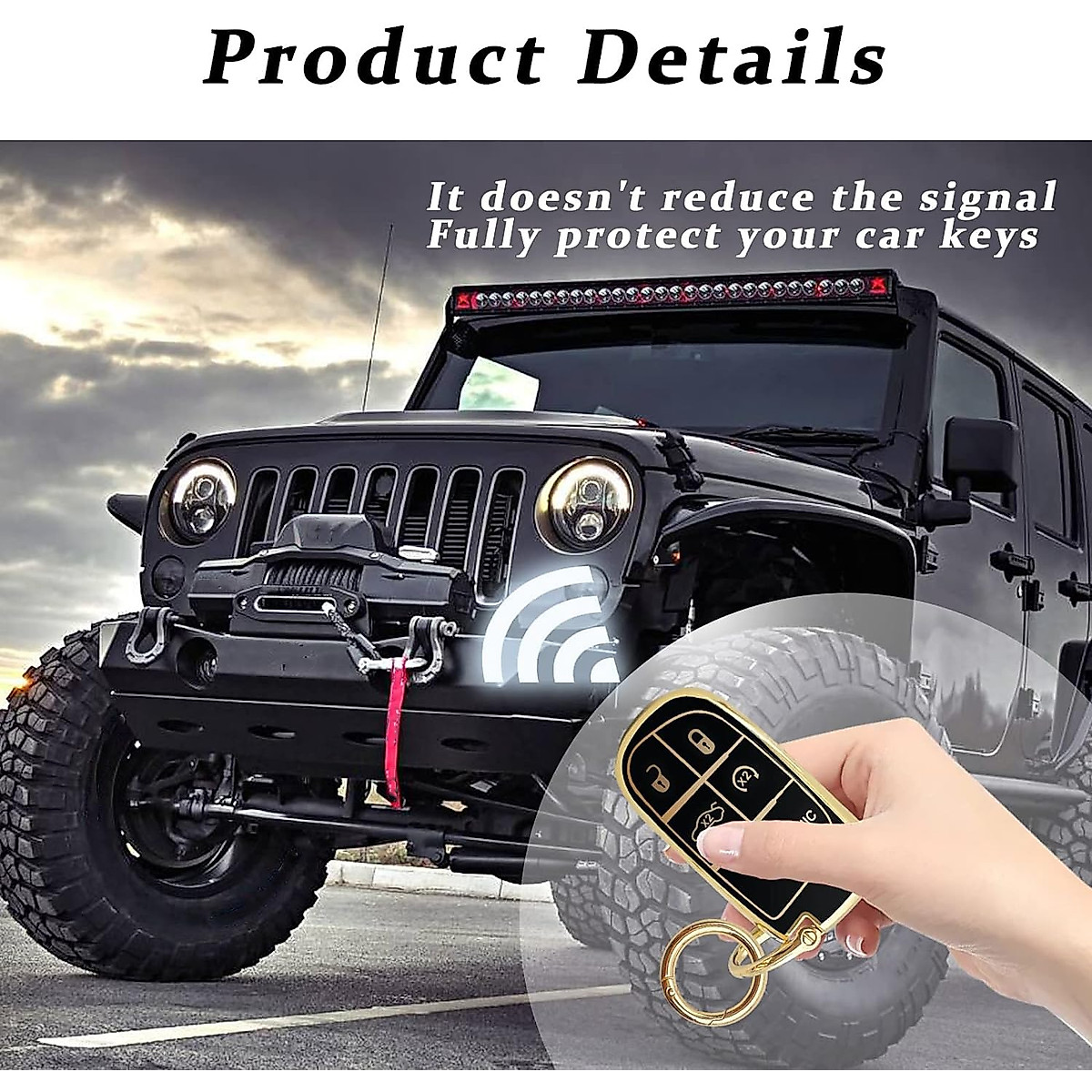 RBOKO for Jeep Key Fob Cover Keychain Soft Full Protection Key Case Shell, Car Accessories for Man,Girls, Women, Compatible with Jeep Smart Key 3 4 5 Buttons Protector(Black)