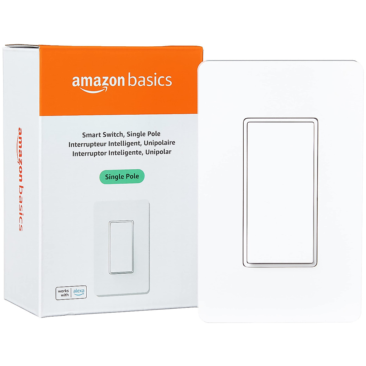 Amazon Basics Single Pole Smart Switch, Neutral Wire Required, 2.4 Ghz WiFi, Works with Alexa
