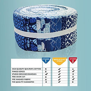 Needles Quilt Studio - (Beach House) 40 Strip Jelly Roll Fabric 2.5" x 44" | Cotton Strips Bundles - Jelly Rolls for Quilting Assortment Fabrics Quilters & Sewing - Precuts Cloth Quilts Strips