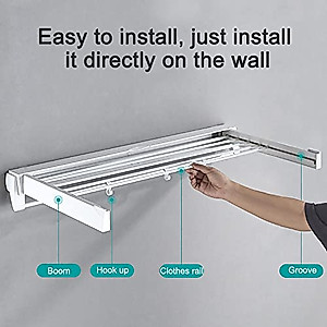 LOYALHEARTDY Collapsible Drying Rack Clothes Drying Rack with 7 Invisible Retractable Drying Rods Wall Mounted Drying Rack for Laundry, Bedroom, Bathroom (White)