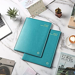 2023 Monthly Planner/Calendar - Monthly Planner from January 2023 - December 2023, Leather Calendar Planners with Tabs, Twin-Wire Binding and Double Side Clear Inner Pocket, 9" x 11", Plain/Blank Writing Blocks