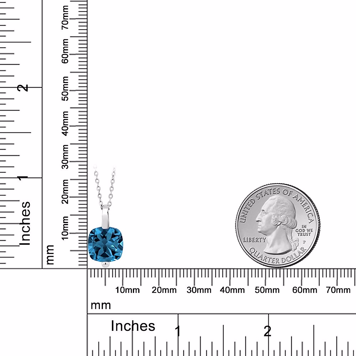 Gem Stone King 925 Sterling Silver 10MM Cushion Cut Gemstone Birthstone Solitaire Pendant Necklace For Women with 18 Inch Silver Chain