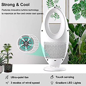 HoLarXuQ Desk Fan,12 Inch Bladeless Fan Small Table Fan USB Rechargeable Battery Operated,Quiet Portable Personale Fan Bedside Fans with 3 Cooling Speeds Touch Sensing Gradient Dimming for Bedroom
