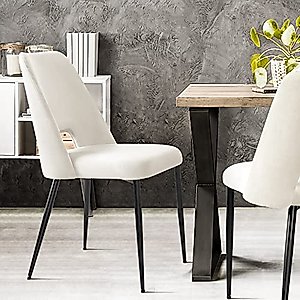 Comfy to go Dining Chairs Set of 2, Cream Velvet Dining Chairs, Mid Century Modern Dining Chairs, Upholstered Chairs for Dining Room, Kitchen - 18.5" D x 18.5" W x 32.5" H (Cream)