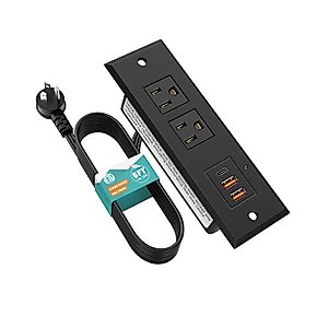 18W USB C Recessed Power Strip,Mountable Desk Outlet with 2 Outlets 3 USB Ports,Desktop Charging Station for Furniture Nightstand Side Table End Table,ETL Listed,White
