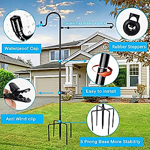 Garden Flag Holder Stand and Shepherds Hooks, 48 Inch Height with 1/2 Inch Thick Metal Garden Flag Pole-Outdoor Lawn Yard Flag Holder Stake for Small Flag 12x18, Solar Lights-Mini Flag Holder (1)