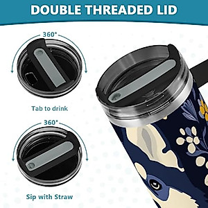 Selerdon 40 oz Tumbler Akita Bauhaus Design with Handle and Straw Lid Vacuum Stainless Steel Insulated Water Bottle Travel Mug Car Cup Holder Friendly BPA Free for Gym Travel Office