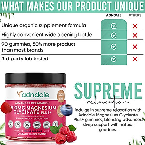 90 CT Magnesium Glycinate Gummies 400 mg/Serv - with Ashwagandha, Magnesium Malate & Taurate - Sugar Free Chews for Adults & Kids Relaxation, Stress Relief, Night Rest, Muscle & Cardio Support