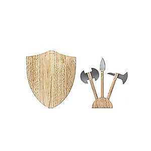 Kikkerland Medieval Wooden Charcuterie Cutlery Cheese Board Knight's Shield Party Serving Tray Set