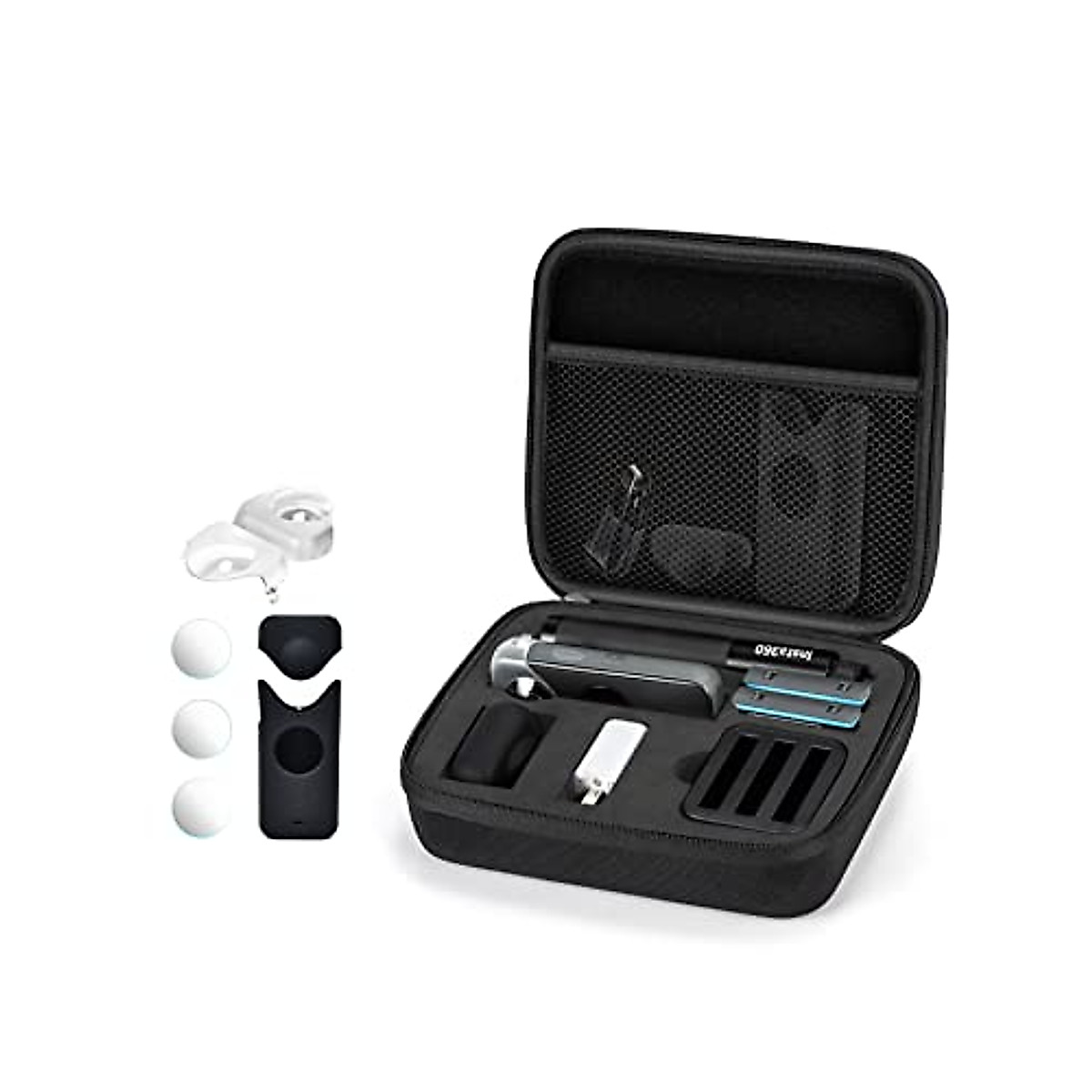 4in1 Carry Case for Insta360 One X2, Includes Lens Cap, Three Lens Guards and Black Rubber Sleeve Case and Lanyard, Compatible for Insta360 Bullet Time Handle