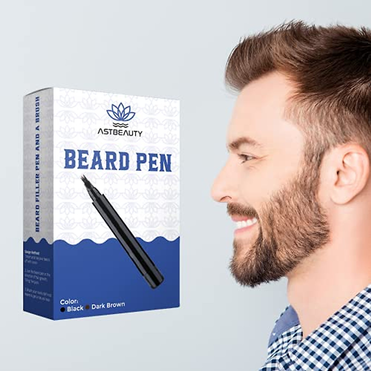 Natural Beard Pencil Filler pen for Men Beard Moustache, Water Proof Long Lasting Coverage, Repair Shape, Effective Enhance Facial Hair (BLACK)