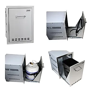 Lion Premium Grills | BBQ Gas Grill Bundle | 32 Inch Grill Package 3 (Propane Gas), Double Access Doors, Single Side Burner, Multi-Funtional Bin, 4 Sets of Ceramic Flame Tubes with Tray, and More