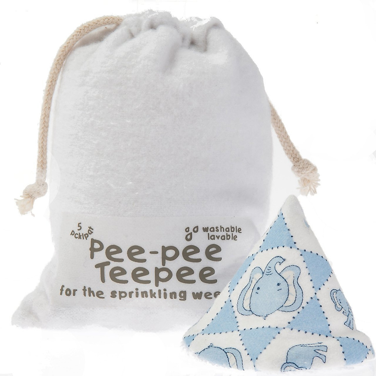 Pee Pee Teepee Elephant Blue with Laundry Bag 5 Pieces Baby boy Pee Shield Babyboy Essentials peepeeeteepee Baby boy Teepee Pee Shield Pee Covers