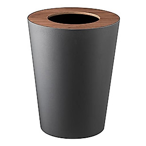 Yamazaki Home Rin Round Trash Can, Under 5 Gallons, Black