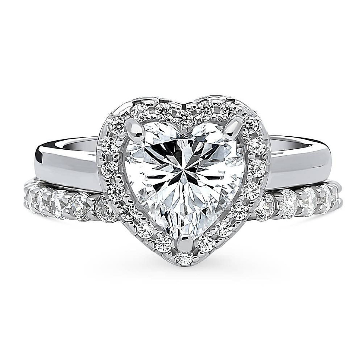 BERRICLE Sterling Silver Halo Wedding Engagement Rings Cubic Zirconia CZ Heart Ring Set for Women, Rhodium Plated Size 7