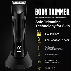 ANFOOS Electric Body Hair Trimmer for Men, Ball Shaver Pubic Groin Hair Trimmer Beard USB Recharge Dock Body Grooming Kit Replaceable Ceramic Blade Male Hygiene Razor Waterproof Wet/Dry