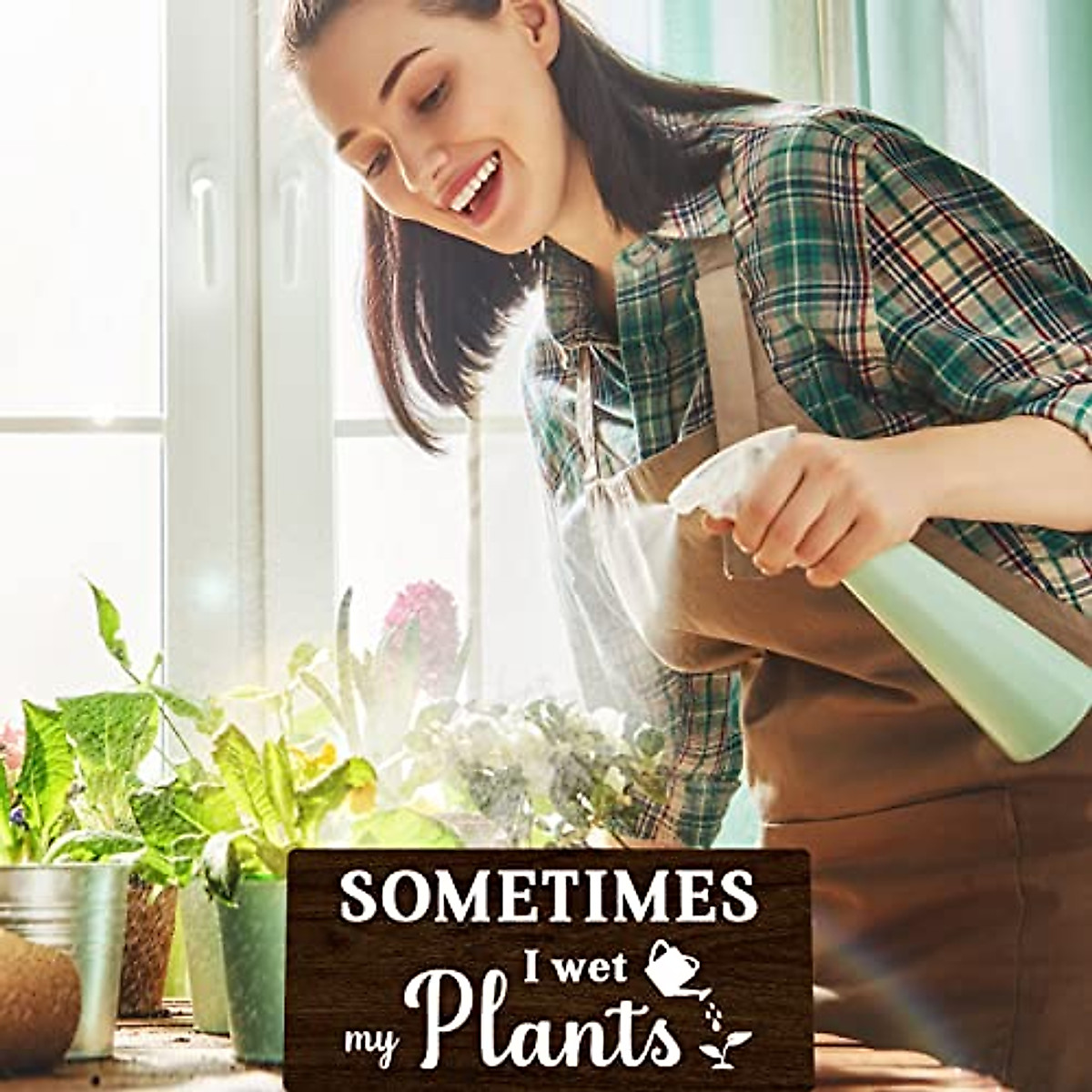 Zzbakress Sometimes I wet my plants Funny Garden Wooden Signs,Rustic Garage Home Farmhouse Wall Fence Decoration (Black)