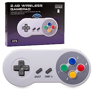 miadore Wireless SNES USB Controller Classic Gamepad Joystick with USB Receiver/Rechargeable Cable for PC Windows Mac and Raspberry Pi Retropie Emulator (colour key)