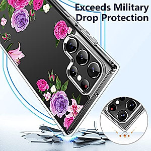 KISPURE for Samsung Galaxy S23 Ultra Case,Clear Rose Flower Garden Floral Women Phone Case Shockproof Protective Design,Thin Soft Silicone TPU Bumper Case for Galaxy S23 Ultra(2023)with kickstand,Pink