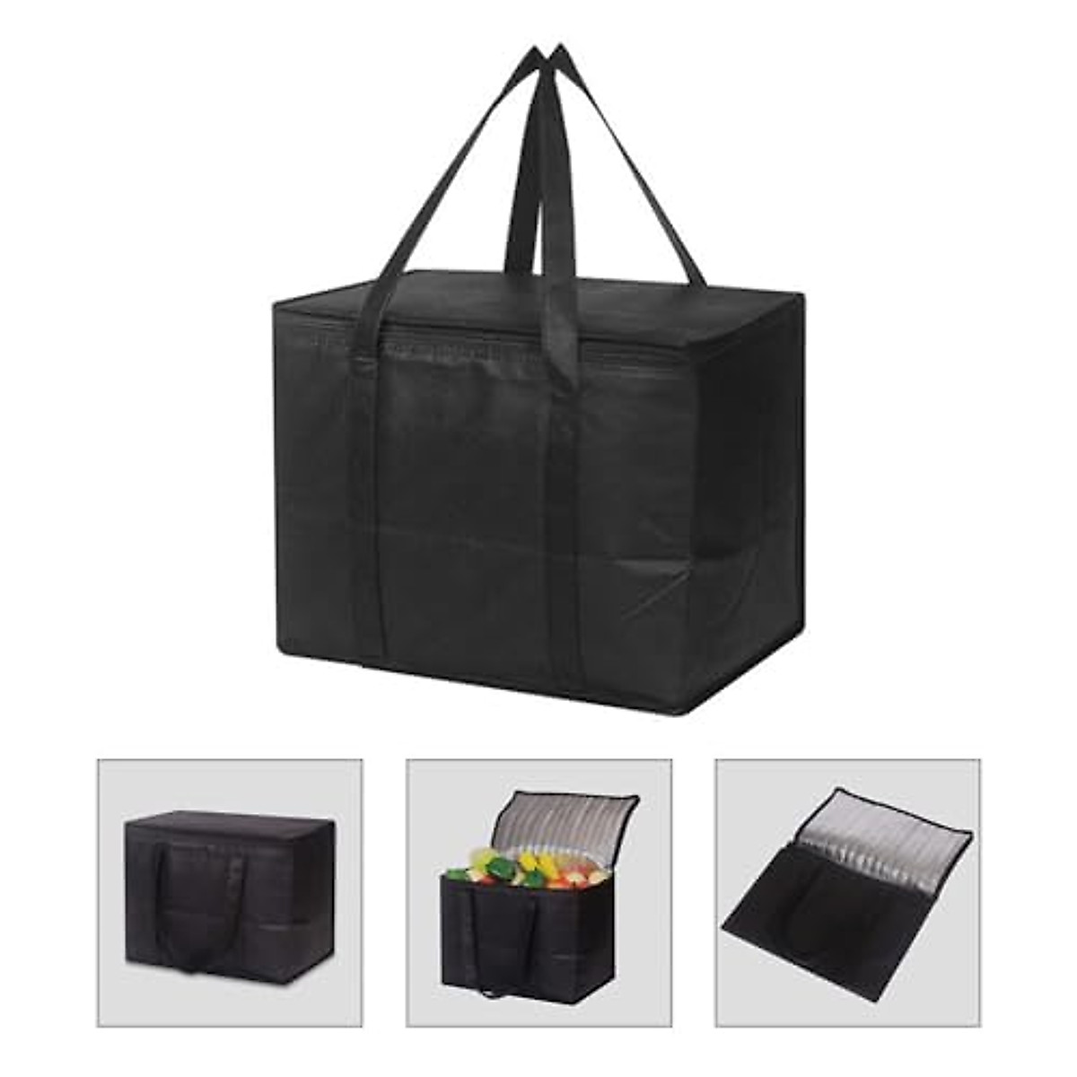 Kichvoe Insulated Food Cooler Bags Non-woven Thermal Food Tote Bags Catering Pizza Bags Food Carrying Bag with Bottom Board for Food Warm Outdoor Picnic