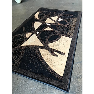 Modern Abstract Door Mat Rug Black Contemporary Design GL24 (2 Feet X 3 Feet 4 Inch)