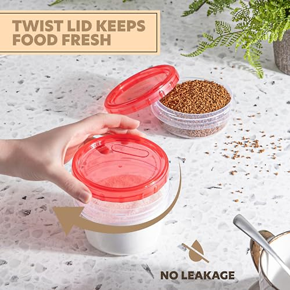 PLASTICPRO 24 Pack Twist Top Containers Assorted Sizes Plastic Food Storage Containers with Red Twist on Lids Stackable Reusable