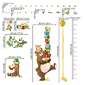 decalmile Large Bear Height Chart Wall Stickers Bee Honey Tree Wall Decals Kids Room Bedroom Baby Nursery Wall Decor