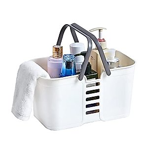 FANWU Shower Caddy Basket Tote for College Dorm Room Essentials, Plastic Storage Basket with Handles Portable Organizer Bins for Kitchen Bathroom Bedroom Toiletry Laundry Garden Pool Beach （White）